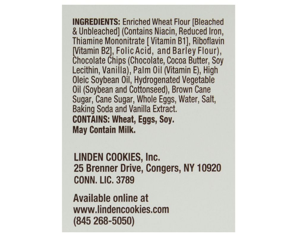 Linden's Chocolate Chip Cookies, 3 Cookies Per Pack, 18 Packs Per Box ...