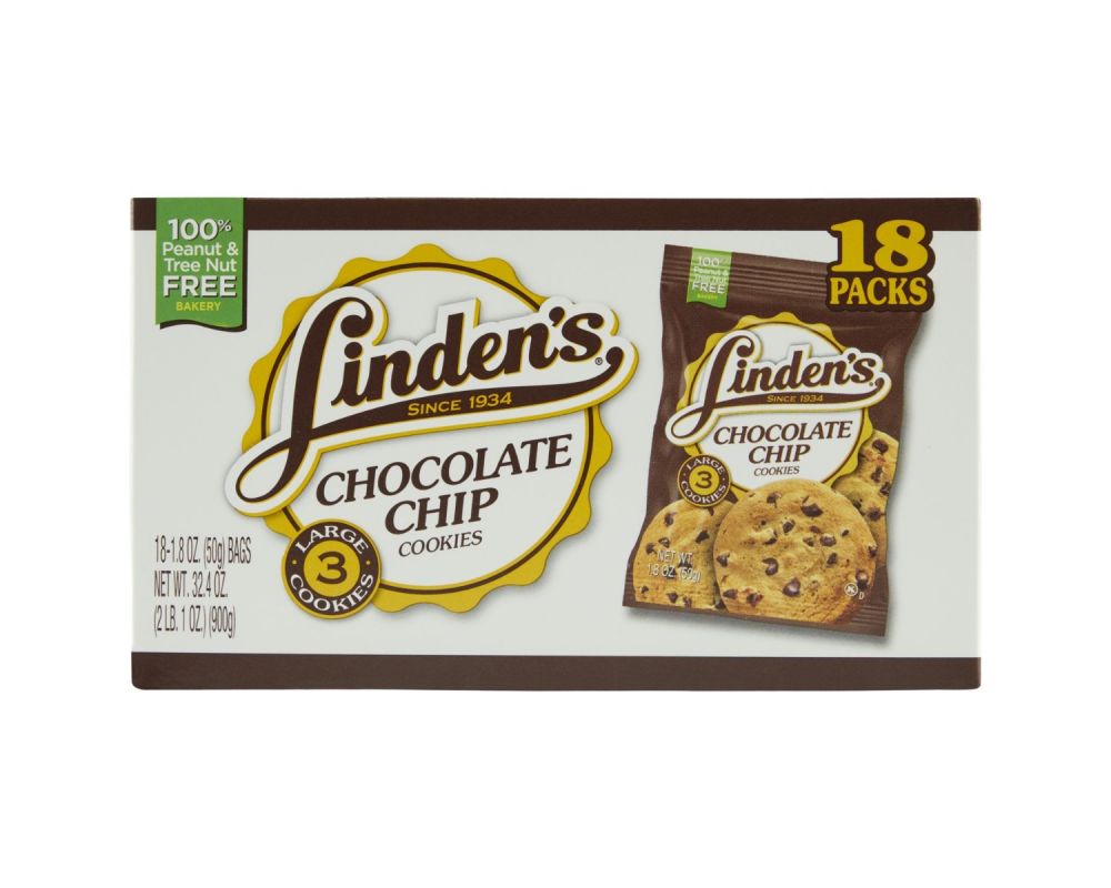 Linden's Chocolate Chip Cookies, 3 Cookies Per Pack, 18 Packs Per Box ...