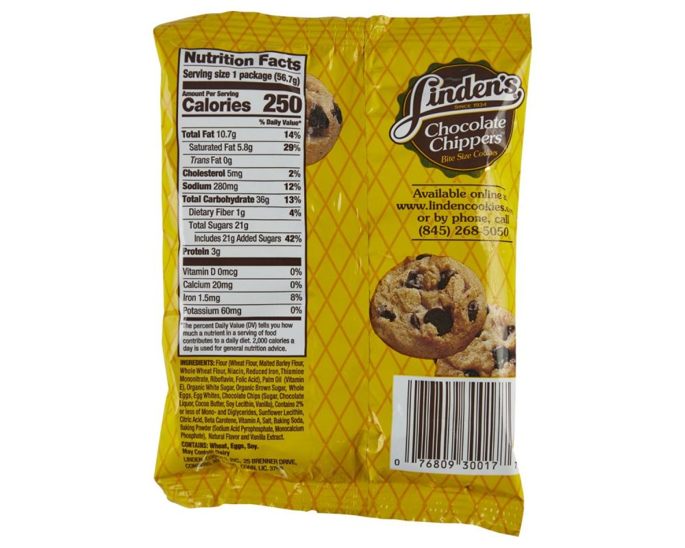 Linden's Chocolate Chip Chippers Cookies, 2 Ounce Bags, 36 Bags Per Box ...
